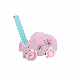Toysters Wooden Push Walker Wagon for Toddlers | Adorable Baby Doll Carrier Buggy | Push Along Walking Toy and Doll Pram | Includes Stroller Mattress and Pillow | AT150