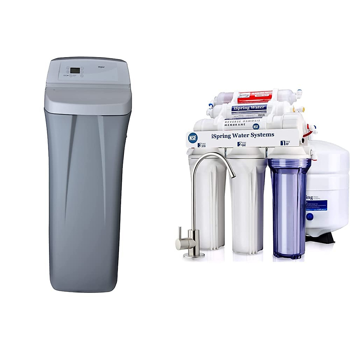 Whirlpool WHES40E 40,000 Grain Softener | Salt & Water Saving Technology, White & iSpring RCC7AK, NSF Certified 75 GPD, 6-Stage Reverse Osmosis System