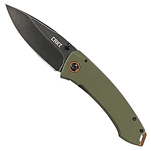 COLUMBIA RIVER KNIFE & TOOL Tuna EDC Pocket Knife: Everyday Carry Utility Folder, Plain Edge Drop Point Blade with Frame Lock, Thumbstud Open, Black Stonewash Finish, Olive Green Handle 2520