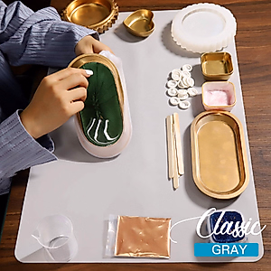 LEOBRO 23.4”x 15.6” Large Silicone Mat for Crafts, Play Dough Mat, Thick Silicone Sheet for Resin Molds, Clay, Paint, Light Gray