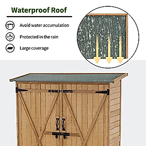 MCombo Outdoor Storage Cabinet, Wood Garden Shed, Outside Tool Shed, Vertical Organizer Cabinet with Double Lockable Doors for Outside, Garden and Yard 1400