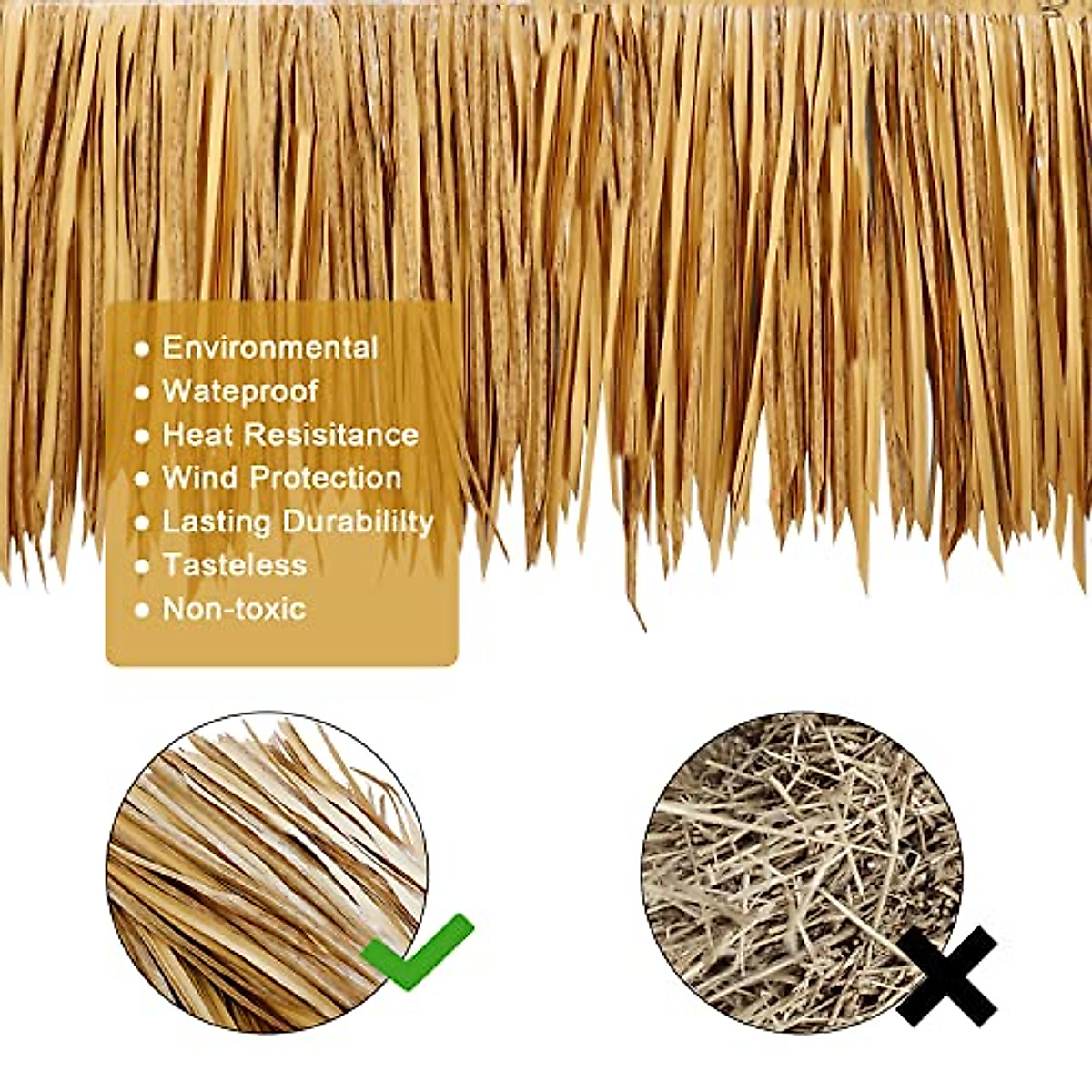 16.5ft Tiki Straw Roof Thatch-Mexican Style Artificial Palm Thatch Rolls Tiki Bar Hut Grass Duck Boat Blinds Grass Palapa Thatch Roofing for Garden Patio Umbrella Fence Party Decoration (198'' x 16")