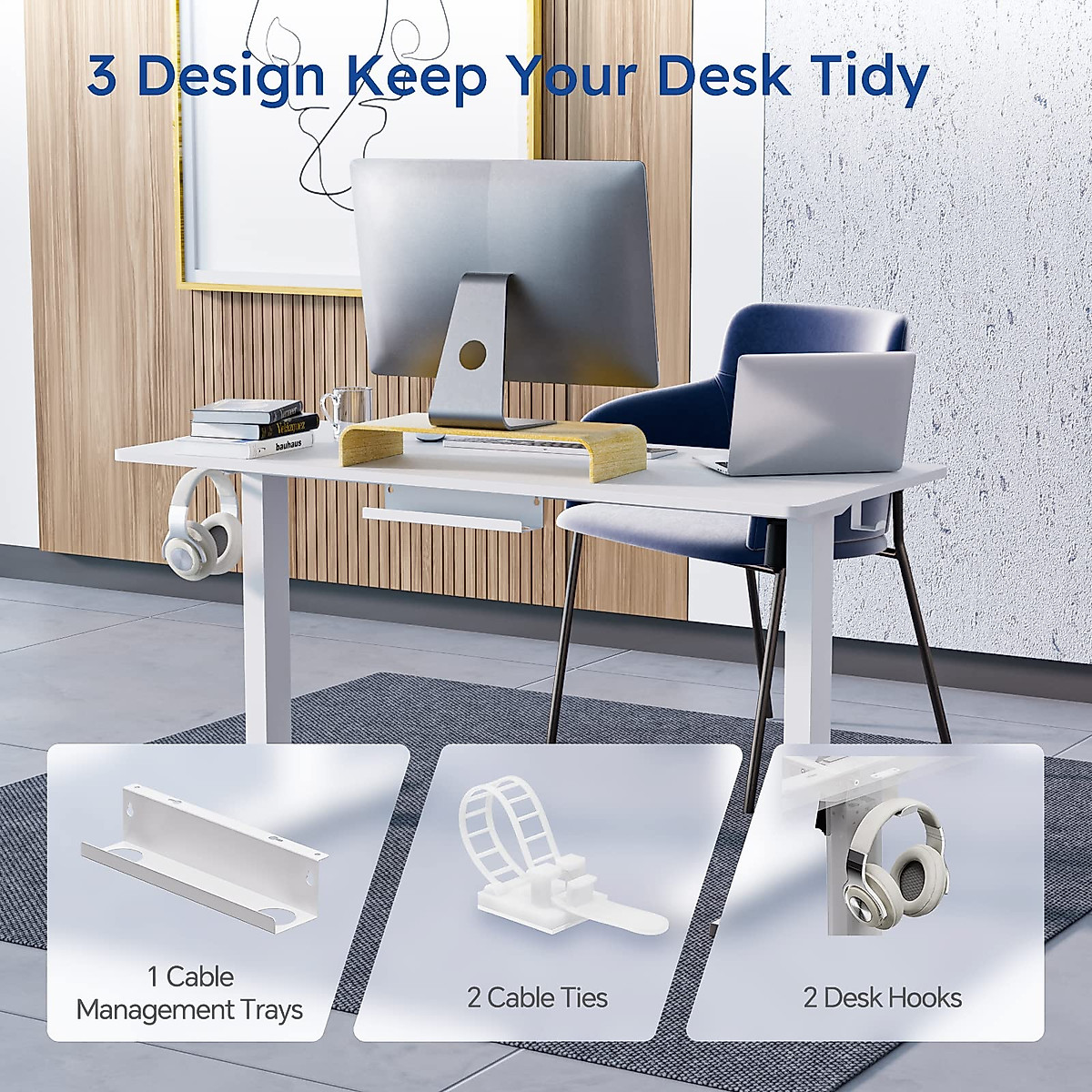 Standing Desk, Height Adjustable Desks with Powerful Motor and Cable Management,electric Sit Stand Desk with Hight Preset Design for Home Office Use 55x24 in White