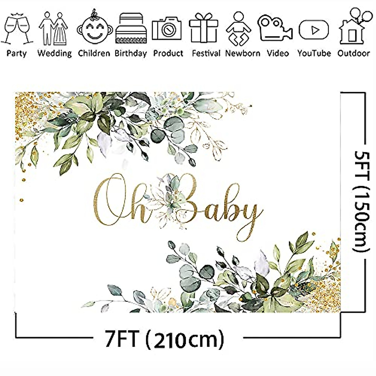 Avezano Green Eucalyptus Oh Baby Backdrop Greenery Oh Baby Shower Party Background Sage Green Newborn Baby Shower Banner Supplies(7x5ft)