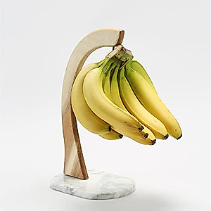 everous Banana Hanger Marble Base,Modern Banana Holder Tree Stand with Hook for Home or Bar(White)