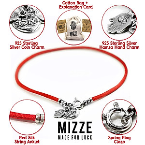 Red Protection & Positive Energy Anklet for Women on Silk String - Sterling Silver Coin Charm & Hamsa Hand Ankle Bracelet for Protection - 9.5" Length with Spring Ring Clasp