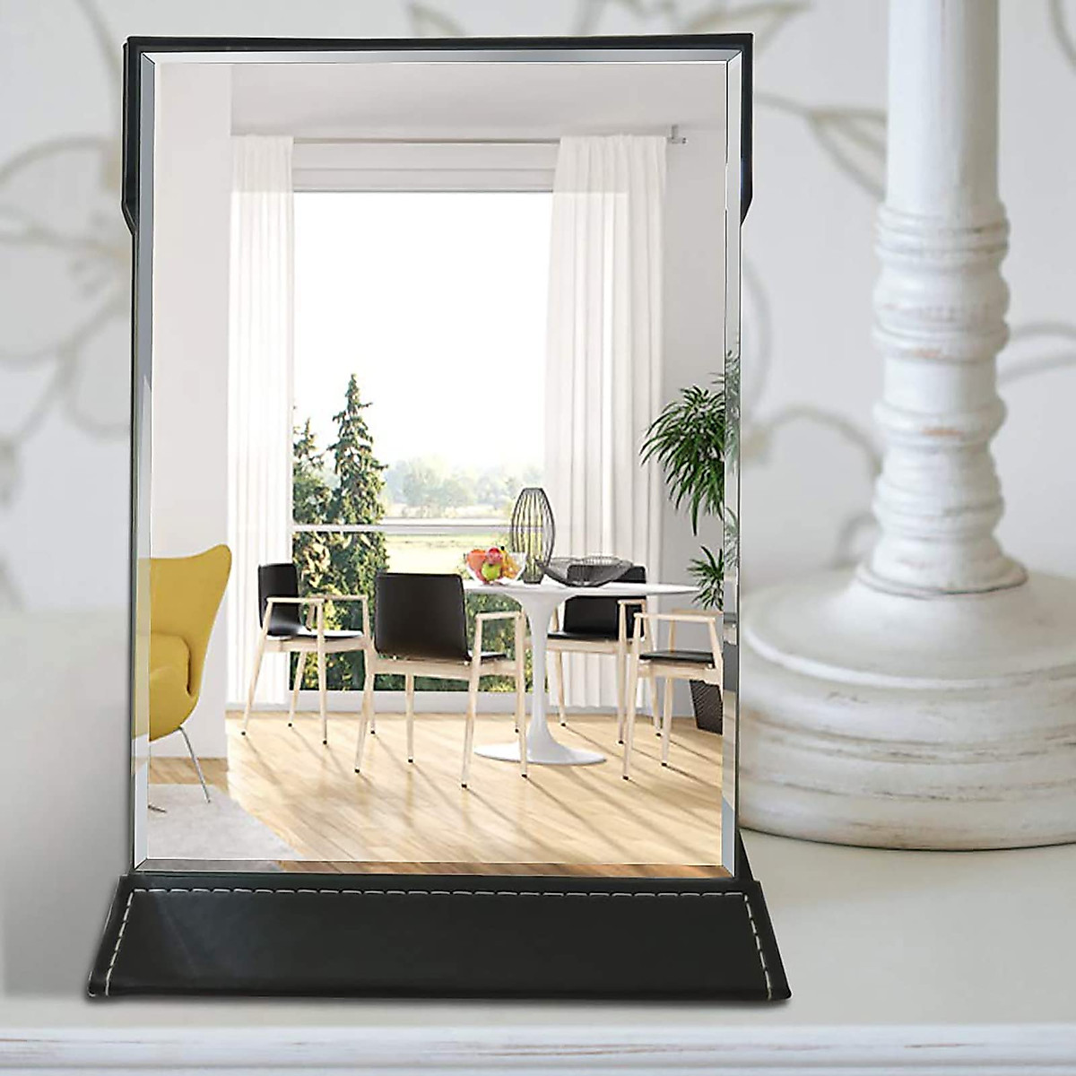 Amazon Brand - Pinzon Folding Portable Makeup Mirror Vanity Desk Standing for Travel Tabletop, Rectangular, 9.4" L x 6.8" W