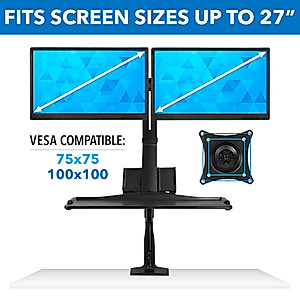 Mount-It! Dual Monitor Sit Stand Workstation with Gas Spring Arm | Height Adjustable Standing Desk Converter | 2 Integrated USB 3.0 Ports | VESA 75 100 | C-Clamp and Grommet Base