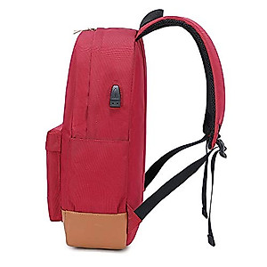 abshoo Classical Basic Womens Travel Backpack For College Men Water Resistant Laptop School Bookbag (USB Red)