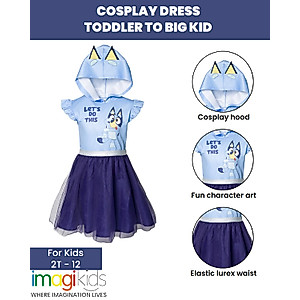 Bluey Little Girls Mesh Cosplay Short Sleeve Dress Blue 5