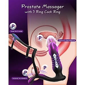 Anal Plug Vibrator with Remote Control,Male Sex Toy Thrusting Prostate Massager,10 Vibrating&7 Thrusting Modes with Penis Cock Ring