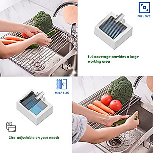 Tomorotec Roll Up Dish Drying Rack, Over The Sink Portable Stainless Steel Rolling Rack Multipurpose Kitchen Drainer Caddy Organizer Storage Space Saver Shelf Holder, Gray
