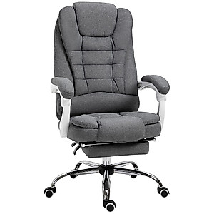 Vinsetto High-Back Executive Office Chair with Footrest, Linen-Fabric Computer Chair with Padded Armrests, Ergonomic Office Chair, Gray