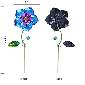 Topadorn Metal Flower Garden Stake Decor,Waterproof Metal Flower Stick for Outdoor Yard,Patio Decoration,Set of 3