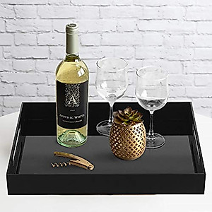 HofferRuffer Black Serving Tray, Waterproof Acrylic Tray with Handles for Coffee Table, Ottoman, Breakfast, Tea, Food, 16" x 12"