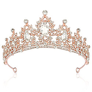 SuPoo Rose Gold Crown Tiaras for Women Birthday Crown Wedding Tiara Crystal Princess Quinceanera Crown Queen Tiara Headband Rhinestone Gems Party Decoration for Prom Halloween Christmas