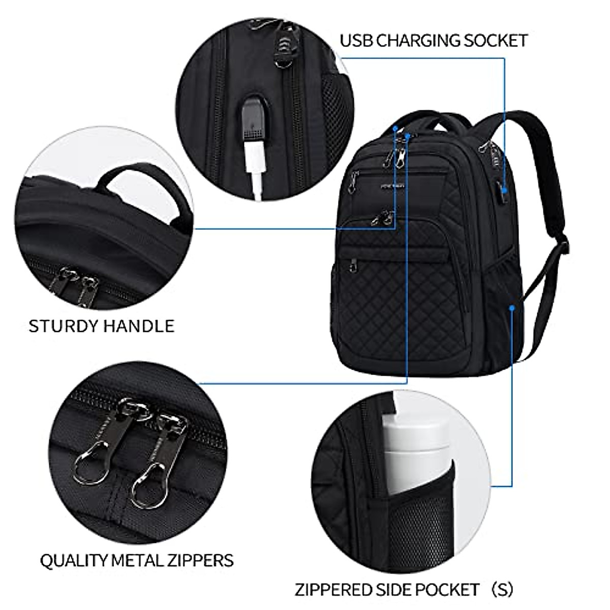 KROSER Travel Laptop Backpack 17 Inch Large Computer Backpack Water-Repellent Daypack with USB Charging Port RFID Pockets for Work/Business/College/Men/Women(Quilted)