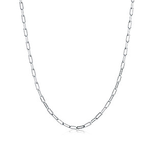 Silver Necklace for women 3mm Paperclip Chain Solid 925 Sterling Silver Clasp Paperclip Chain Silver Chain for women 16/18/20/22/24/26/30 Inches(16)