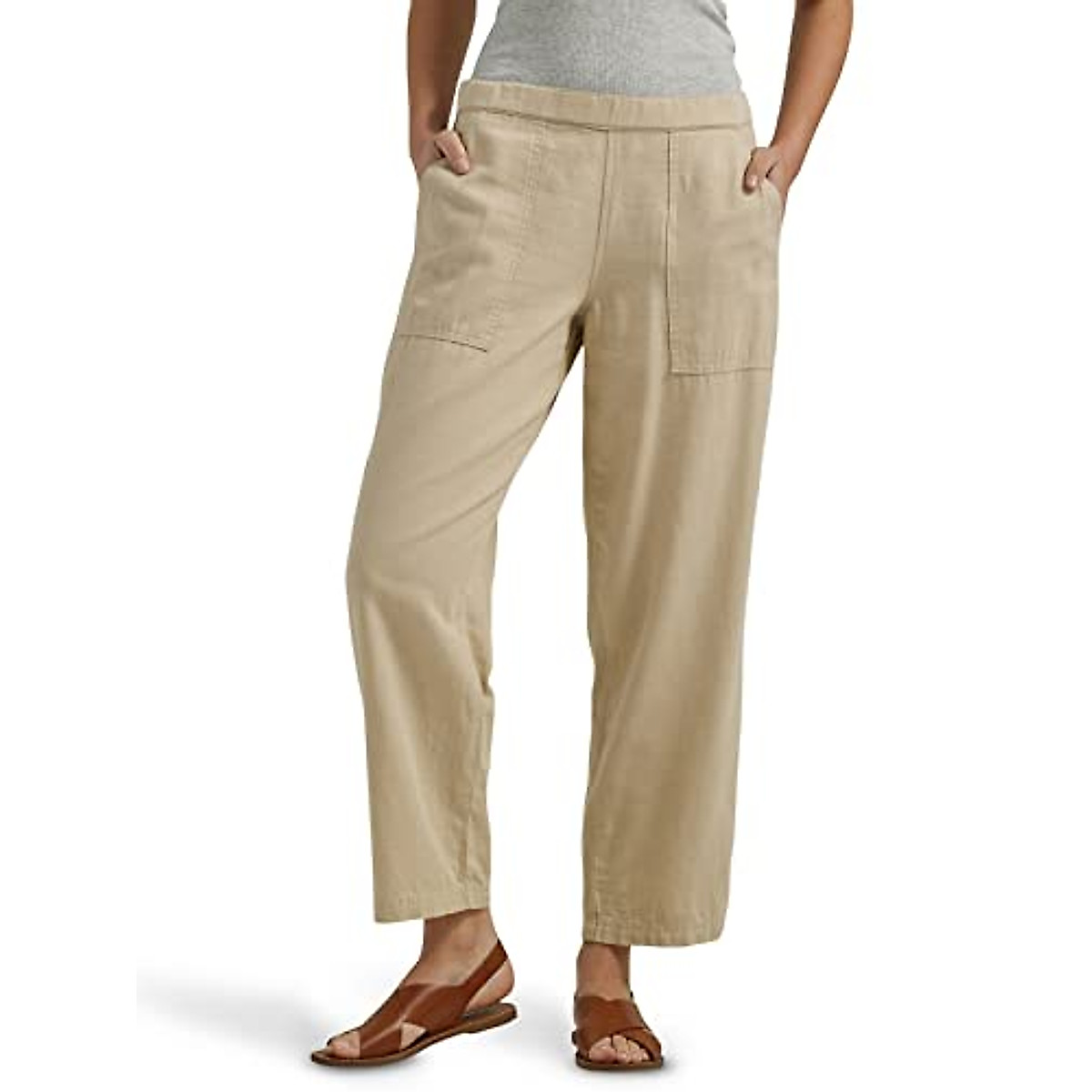 Lee Women's Ultra Lux Mid-Rise Pull-On Crop Capri Pant, Pioneer Beige