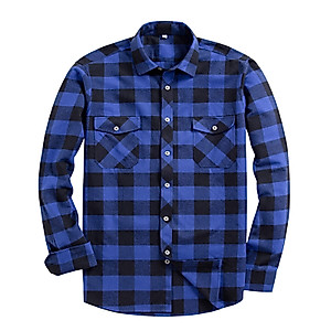 Alimens & Gentle Men's Button Down Regular Fit Long Sleeve Plaid Flannel Casual Shirts