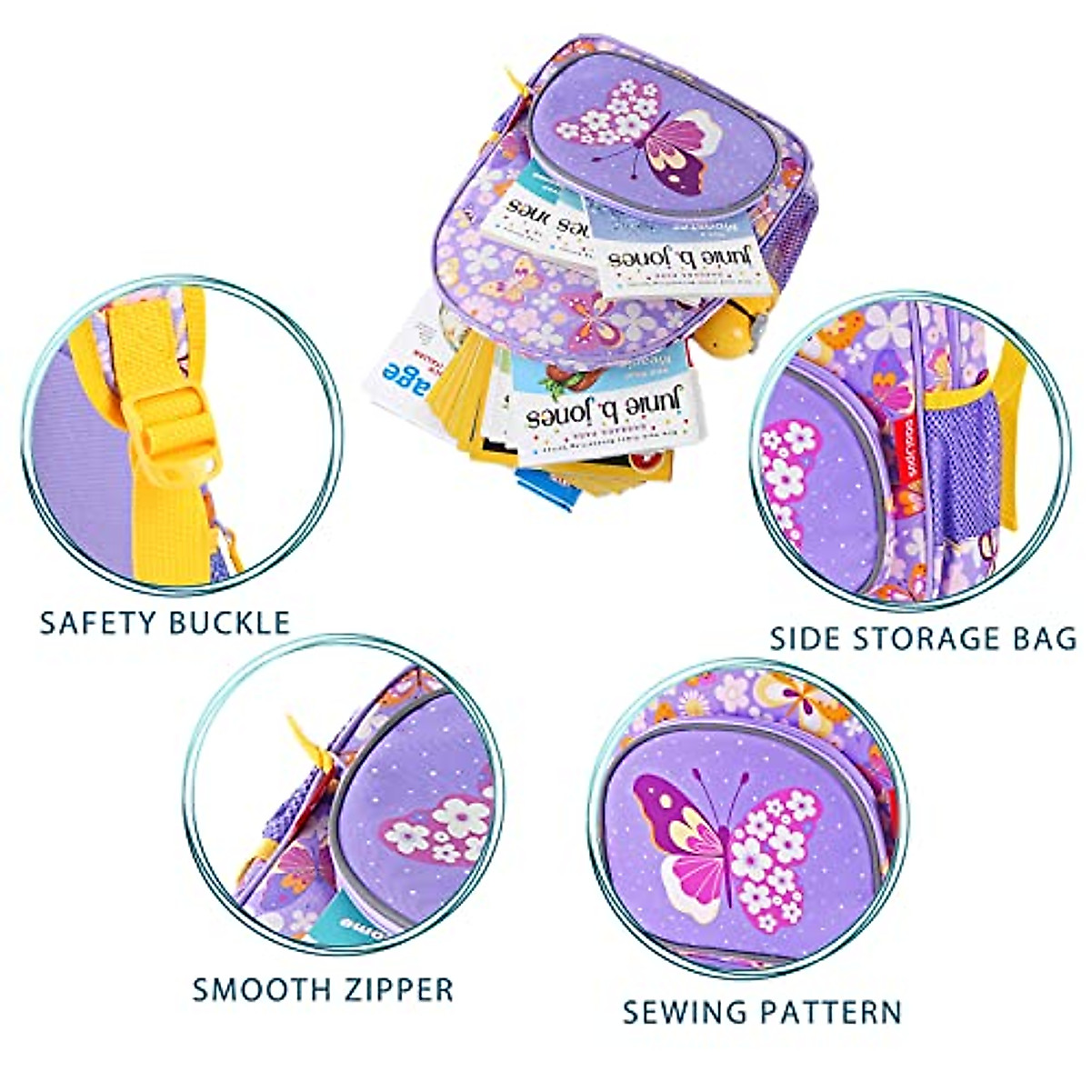 Daaupus Purple Butterfly Pattern Children's Backpack Children's Umbrella Set