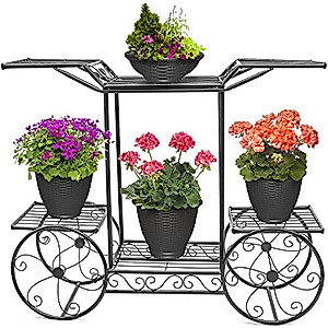 Sorbus® Garden Cart Stand & Flower Pot Plant Holder Display Rack, 6 Tiers, Parisian Style - Perfect for Home, Garden, Patio (Black)