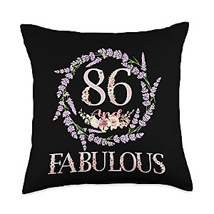 86th Birthday Gift For Women Fabulous 86 Years Old Throw Pillow, 18x18, Multicolor