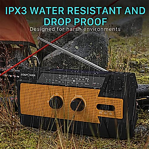 FosPower 4000mAh NOAA Emergency Weather Radio (Model A3) Portable Power Bank, Solar Charging, Hand Crank & Battery Operated, SOS Alarm, Motion Sensor Setting, AM/FM & Flashlight for Outdoor Emergency