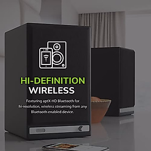 Audioengine HD6 150W Powered Bookshelf Stereo Speakers | Home Music System w/aptX HD Bluetooth, AUX Audio, Optical, RCA, 24-bit DAC | Real Wood Veneer (Black)