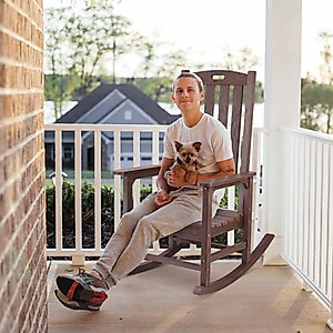 Cecarol Oversized Wood Grain Outdoor Chair, All Weather Rocking Chair Outdoor with High Back Front, Rocker Chair for Outdoor, Balcony and Porch Furniture, Coffee-PRC01