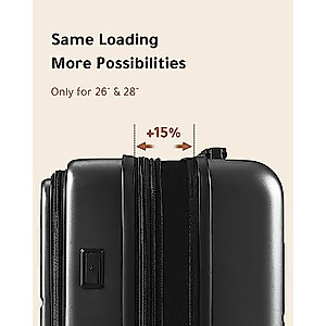 LUGGEX Black PC Luggage Sets 2 Pieces, 20 Inch Carry On Luggage with USB Port and 26 Inch Checked Suitcase with Front Opening, Only 26" Expandable