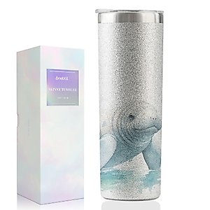 Onebttl Manatee Gifts for Women/Girls, 20 oz Skinny Tumbler with Lid and Straw, Best Gifts for Manatee Sea Animals Lovers on Christmas/Birthday, Gift Box Included, Silver Glitter