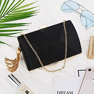 WEIMZC Women Clutch Bag Evening bag Fringed Evening Handbag,Lady Party Wedding Clutch Purse Chain Shoulder Cross Body Bag(Black)