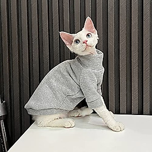 Sphynx Hairless Cat Clothes Autumn Thicken Soft Turtleneck Hoodies Solid Color Cotton Pullover Cat Sweatshirt Pet Clothes (XL（8.8-11lbs）, Grey)