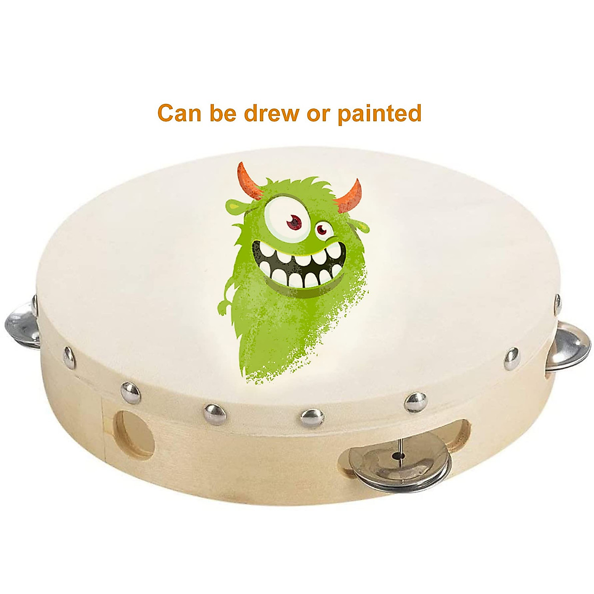 Tosnail Pack of 2 Pieces 7" Wooden Tambourine Hand Held Drum Bell, Single Row 5 Pairs Metal Jingles Percussion Musical Gift Educational Instrument for Kids and Adults