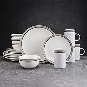 Pfaltzgraff Ezra Speckled 16 Piece Dinnerware Set, Service for 4, Grey Banded