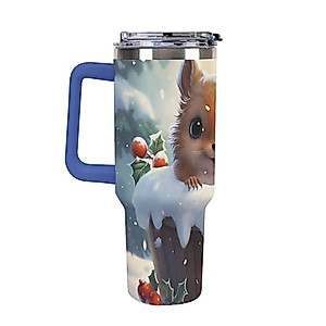 Squirrel 40 Oz Car Cup Stainless Steel Travel Mug Leak-Proof Insulated Tumbler with Handle Deep Blue-style