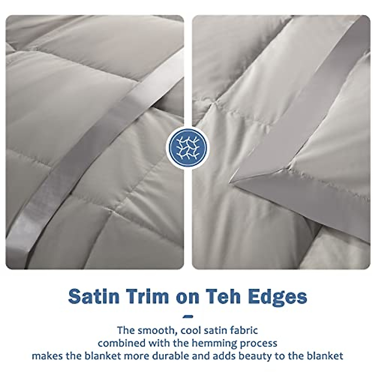 Dafinner Down Blanket Queen Size | Lightweight Summer Cooling Bed Comforter | 750 Fill-Power Feathers & Down Quilt, Noiseless & Extra Soft Thin Duvet Insert with Satin Trim, Gray