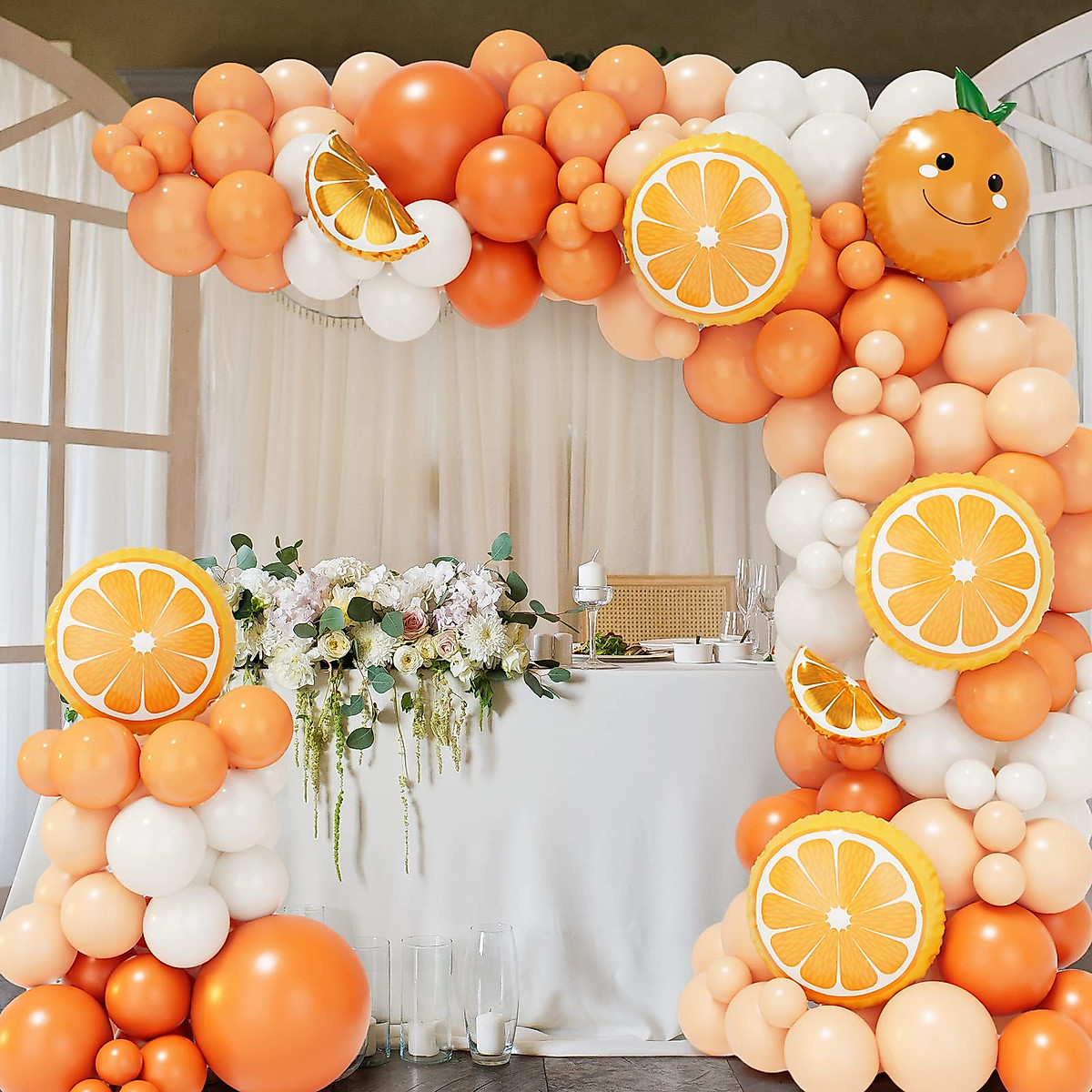 Little Cutie Baby Shower Decorations, 173PCS Orange Balloon Garland Arch kit, Macaron Pastel Orange Balloons, White Balloons for Baby Shower Tangerine Theme Fruit Birthday Party Decorations