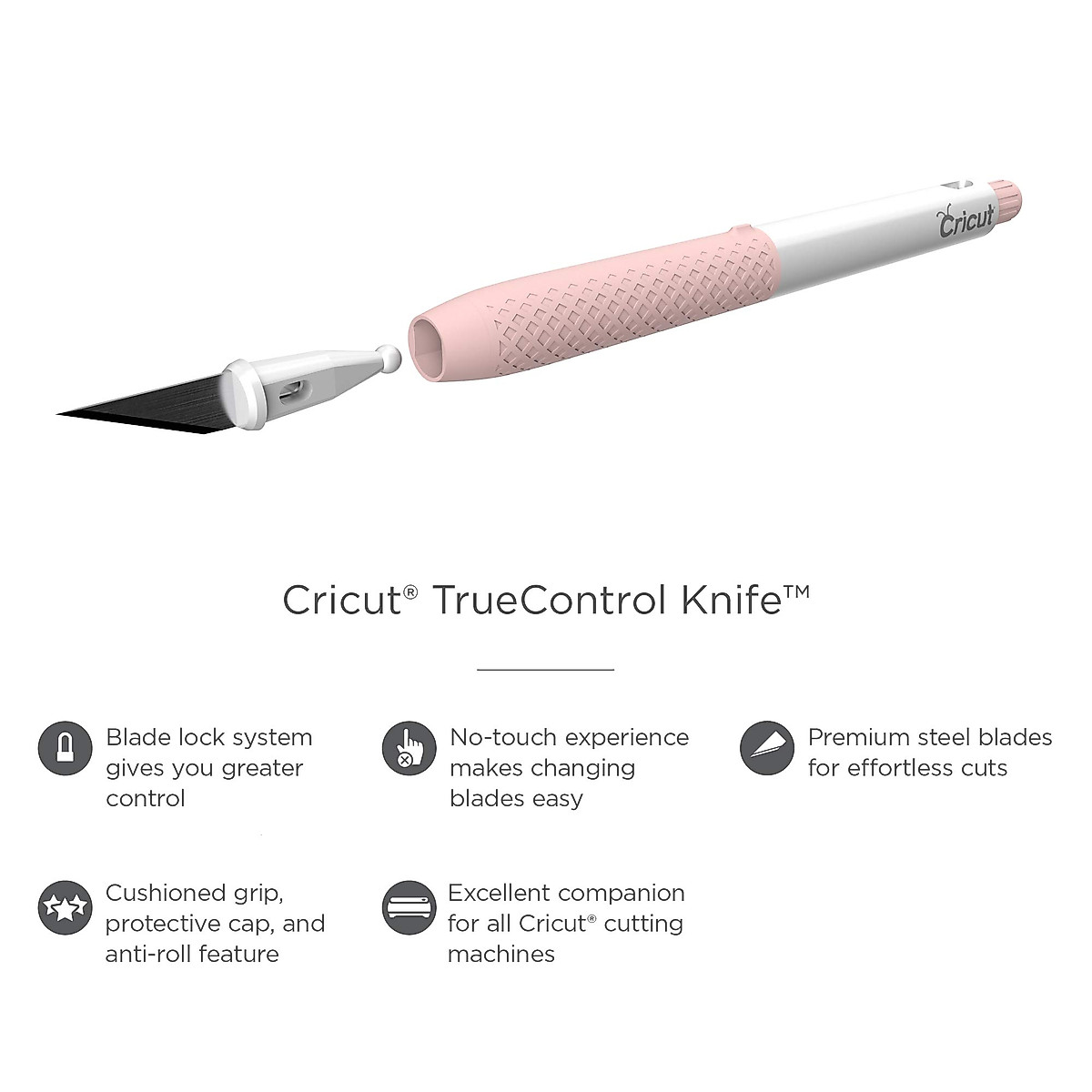 Cricut TrueControl Knife Kit - For Use As a Precision Knife, Craft knife, Carving Knife and Hobby Knife - For Art, Scrapbooking, Stencils, and DIY Projects - Comes With 5 Spare Blades - [Rose]