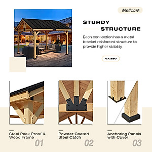 LSKTGA Gazebos, 11x12 FT Solid Wood Patio Gazebo Small wood pergola with Waterproof Asphalt Roof, Outdoor Permanent Hardtop Gazebo Canopy for Patio, Garden, Backyard