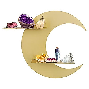 RERAUM 13" Cresent Moon Wall Shelf (Metal Champaign Gold) for Wall Decor, Crystal Display and Boho Shelf Decor