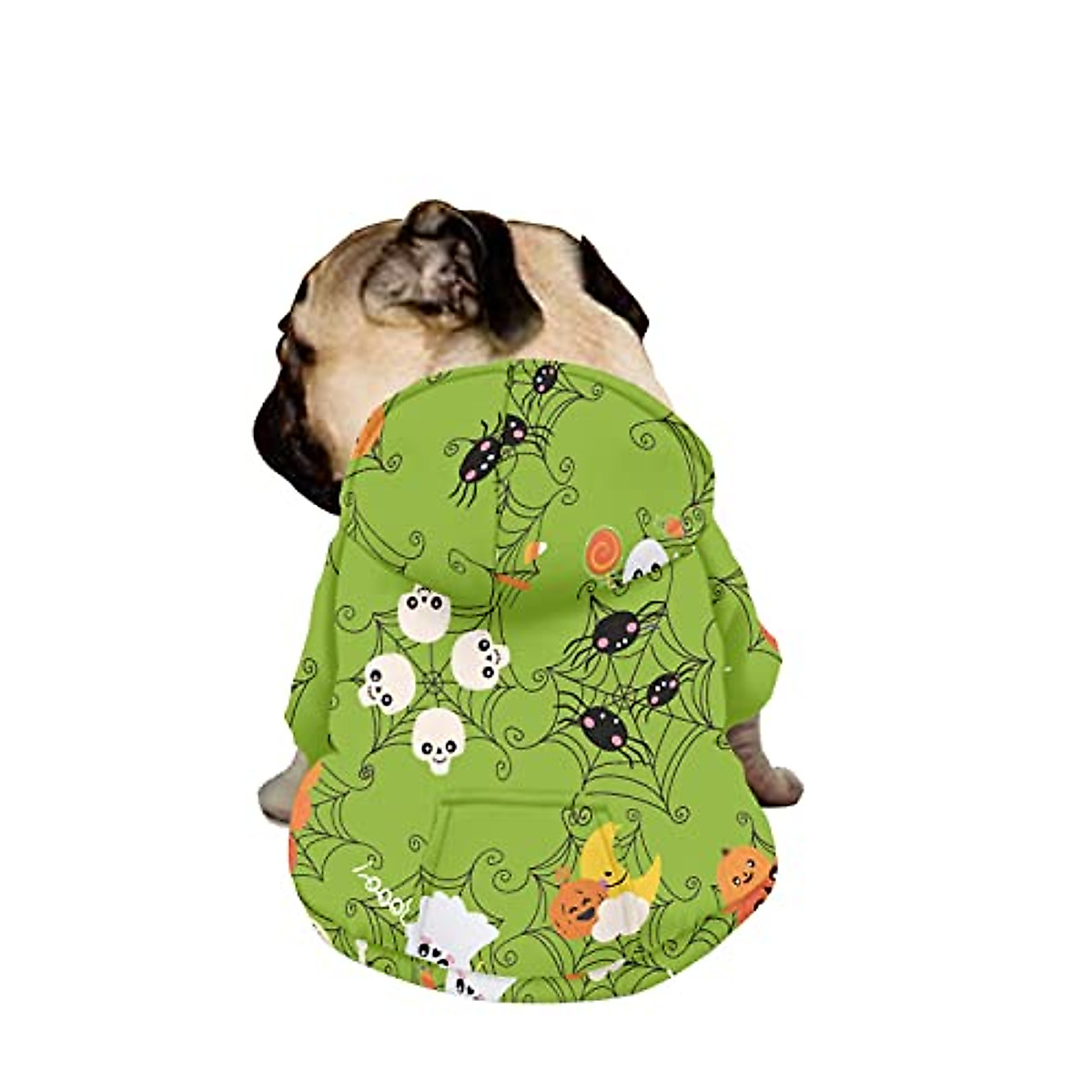DDFS Halloween Dog Costumes Small Size Dog Hoodies Sweatshirt Print Spider&Ghost Fashion Design Green Doggy Jacket Pup Apparel Keep Warm Winter Dog Clothes Puppy Outfit for Halloween Party