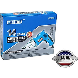 Wild Edge Electric Metal Shear, 14 Gauge 5.0 Amp Variable Speed Swivel Head Heavy Duty Sheet Metal Cutter