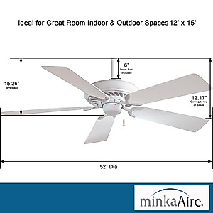 Minka-Aire F568-WH Supra 52 Inch Pull Chain Ceiling Fan in White Finish