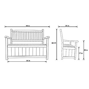 Shine Company 4219BK Ashton Outdoor Wooden Storage Bench | 2 Person Large Storage Porch Patio Bench for Indoor/Outdoor – Black