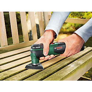 Bosch Home and Garden Cordless Multifunction Tool UniversalMulti 12 (without battery, 12 Volt System, nine-piece accessories set, in carton packaging)