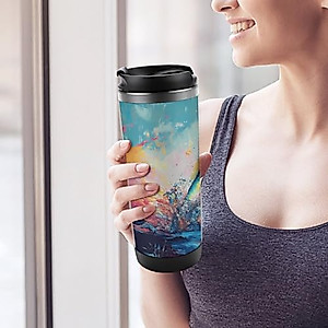 Bass Fishing Art Travel Coffee Mug Reusable Insulated Drinking Cup with Lid for Home Outdoor Works 13 Oz