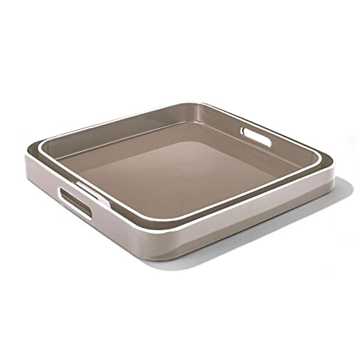 Trina Turk Set of 2 Sand Dune Square Melamine Serving Tray with White Rim and Handles- Indoor & Outdoor Platter for Home Entertaining, Cocktail Hour, Snack, Barware, Perfume {Large 14x14, Small 13x13}