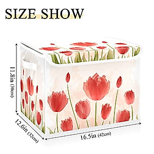 RunningBear Blooming Tulips Large Storage Bins with Lid Collapsible Storage Bin Closet Storage Bins Cloth Baskets Containers for Boys Girls Toys